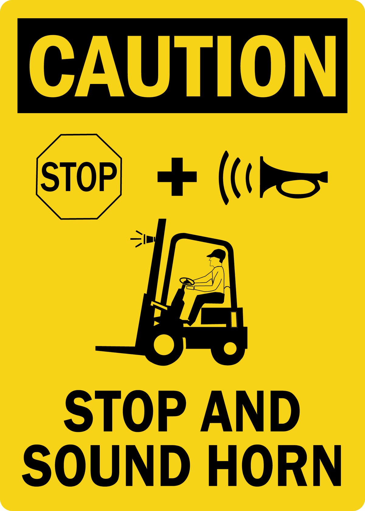 Caution Stop And Sound Horn Sign Stickers with Horn and Forklift ...